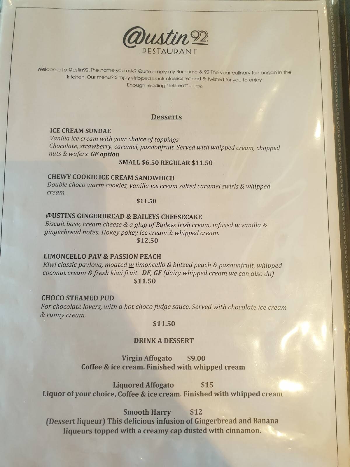 Menu at Austin 92 Restaurant, Temuka