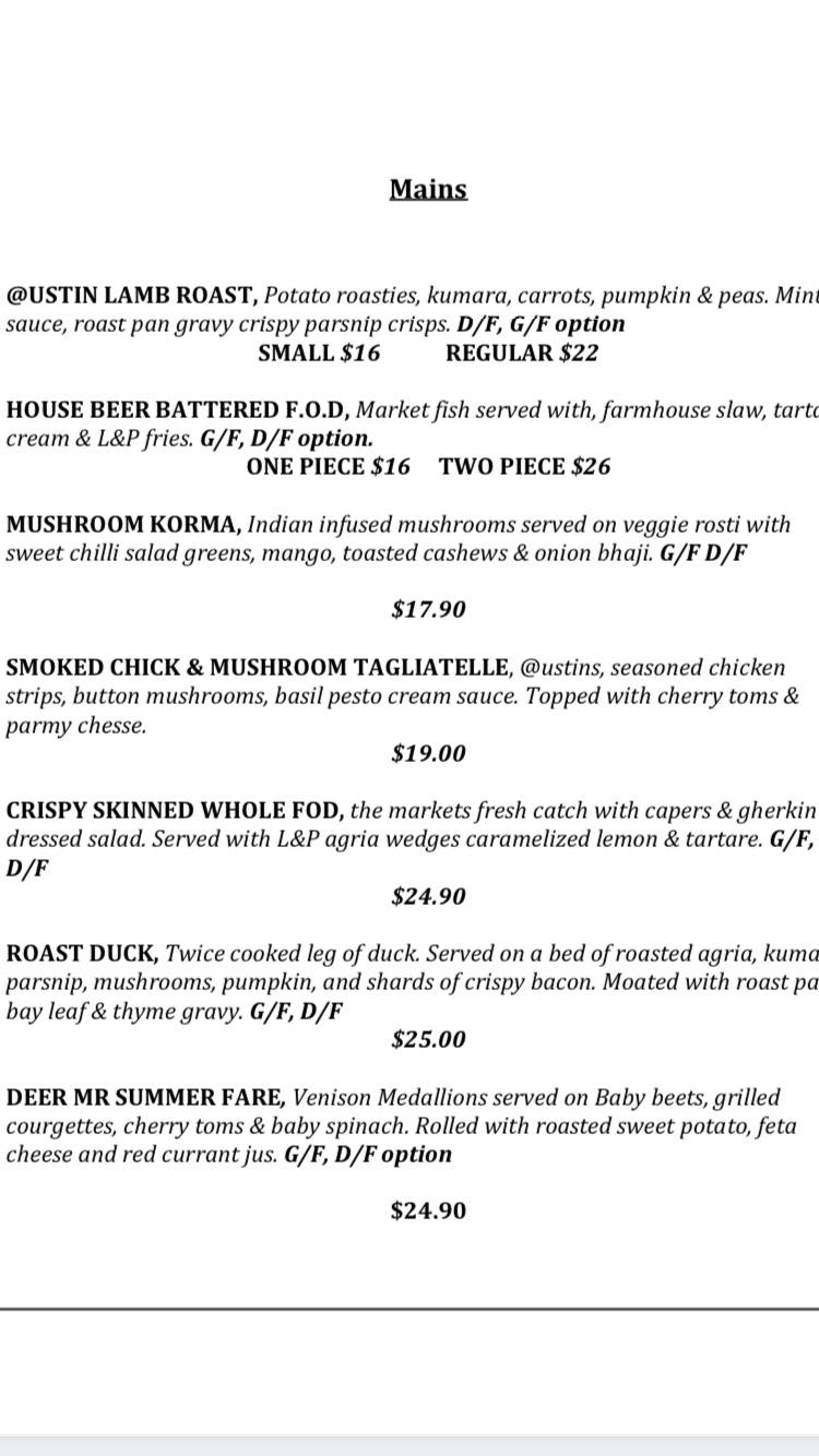Menu at Austin 92 Restaurant, Temuka