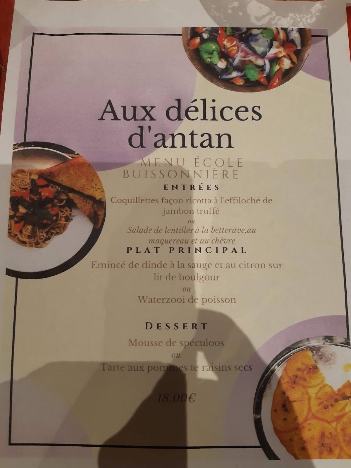 Menu au Aux Délices d'Antan, Estinnes