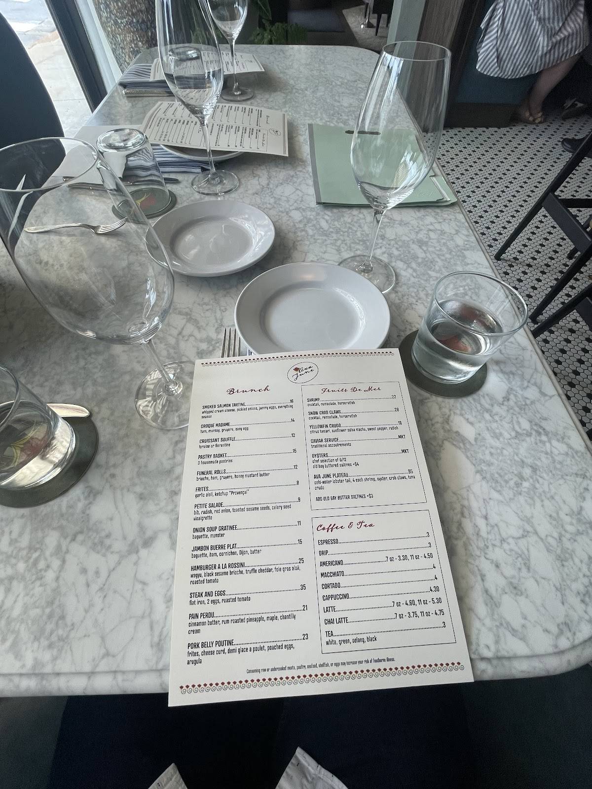 Menu at Ava June restaurant, Tulsa