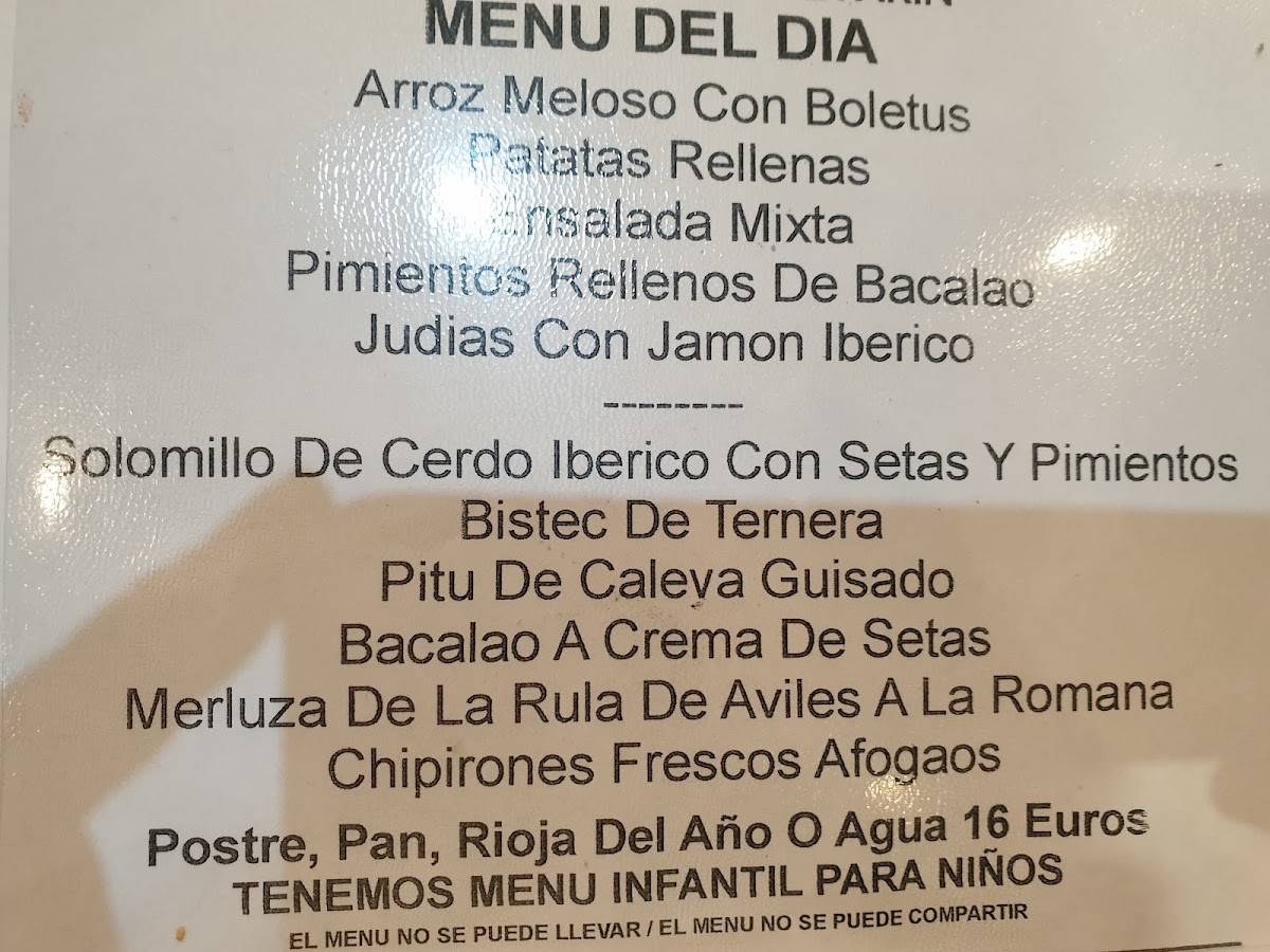 Carta de Restaurante Casa Alvarín, Aviles