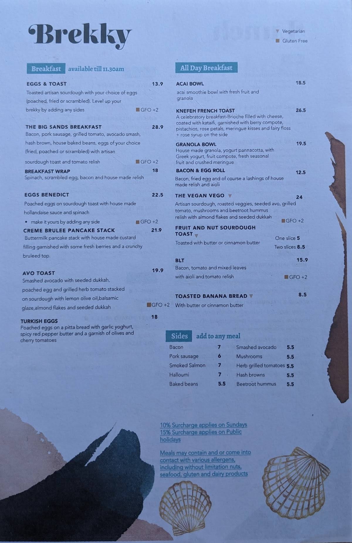 Menu at Avoca Sands Café ~ Bar, Avoca Beach