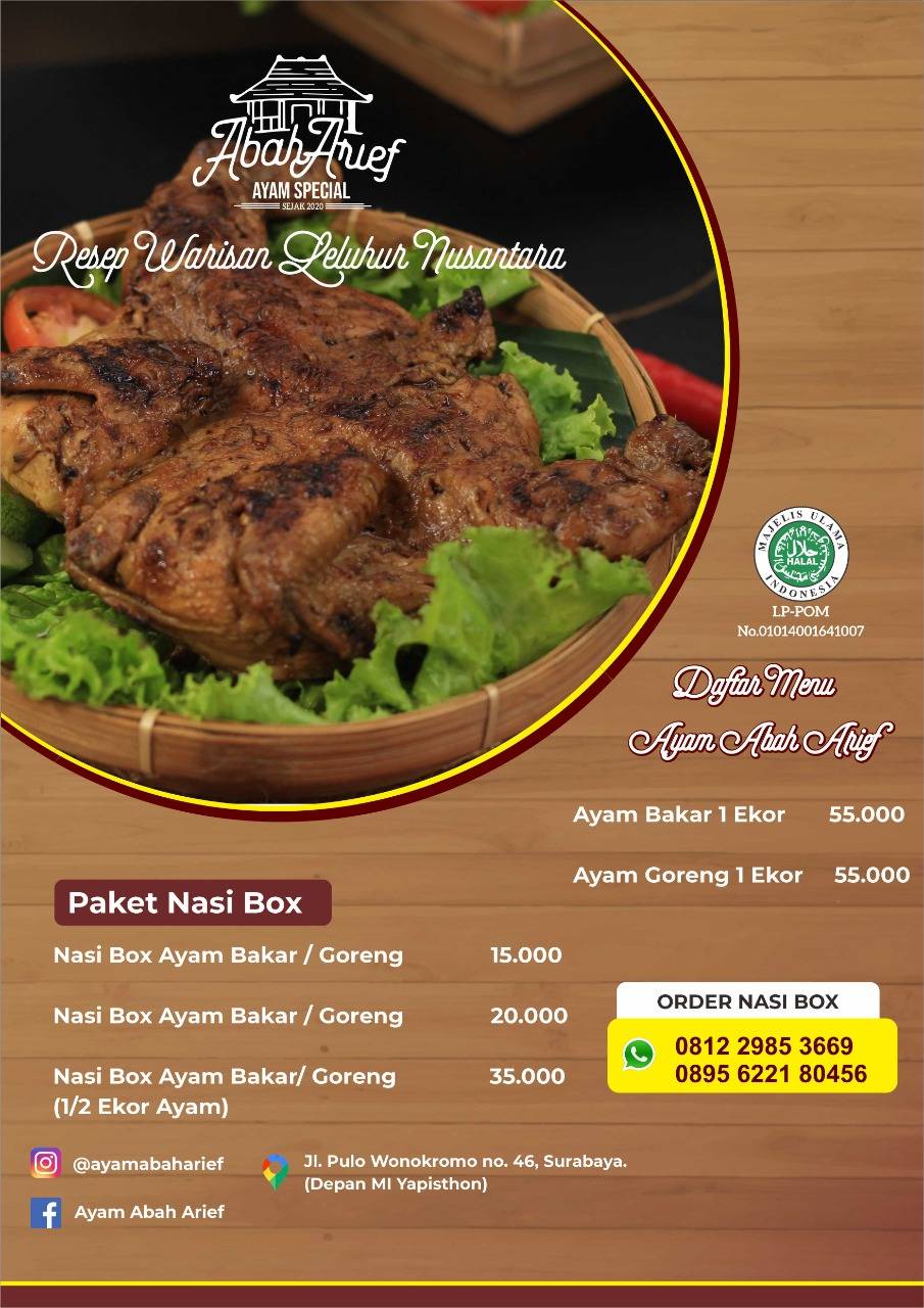 Menu at Ayam Abah Arief Pacarkeling (Ayam Bakar Utuh Ayam Goreng ...