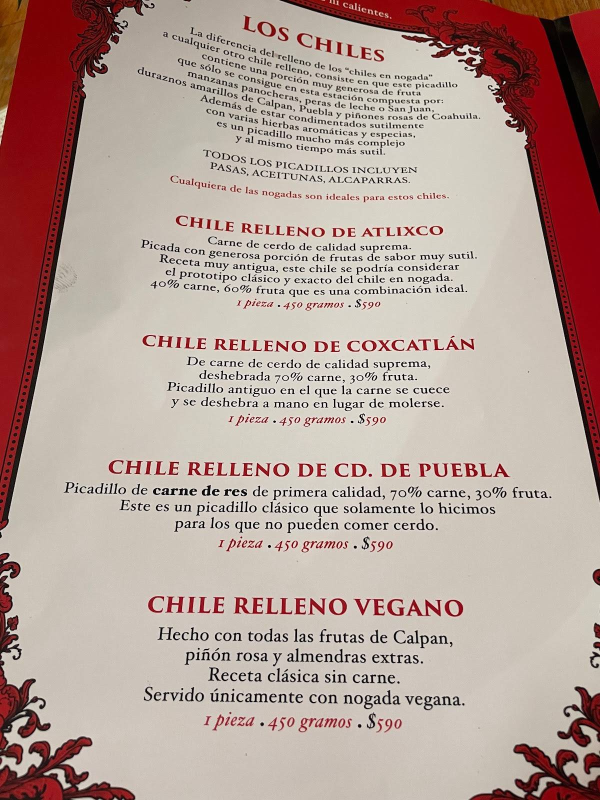 Carta del restaurante Azul Histórico, Ciudad del México