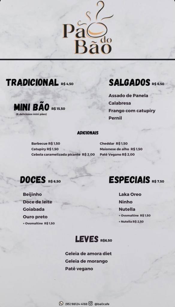 Menu em Bão Café, Boa Vista