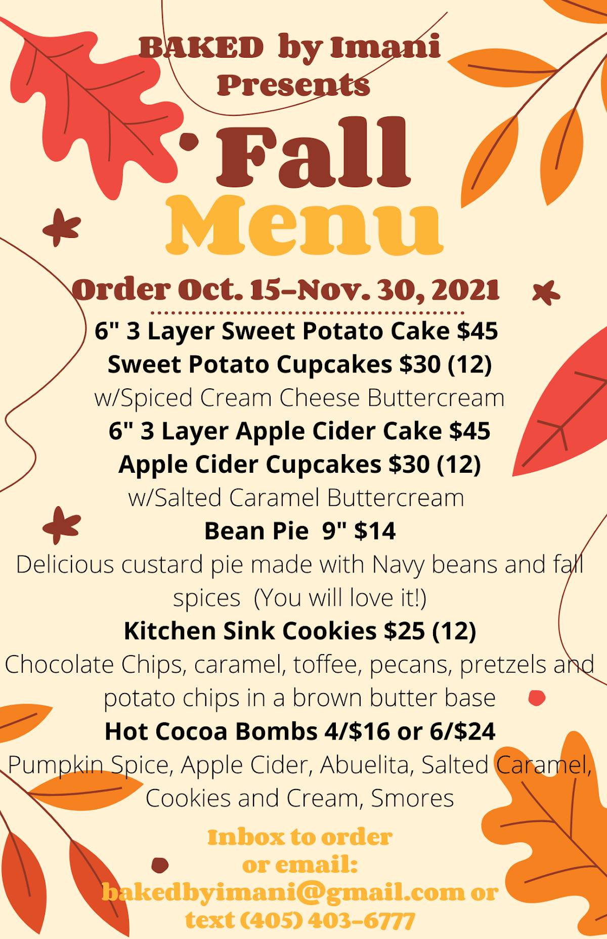 Menu at BAKED by Imani, Oklahoma City