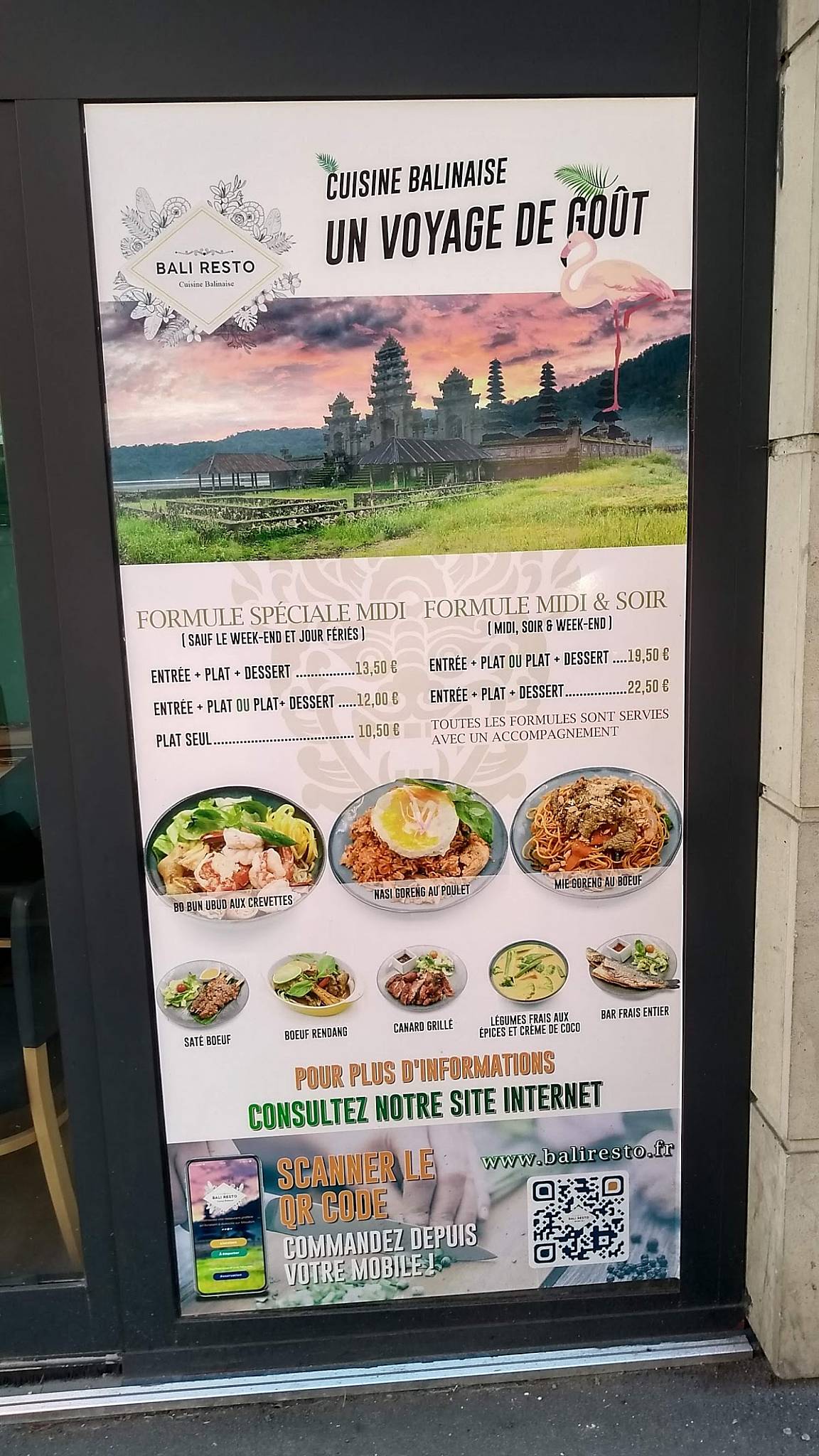Menu at BALI restaurant, Meudon