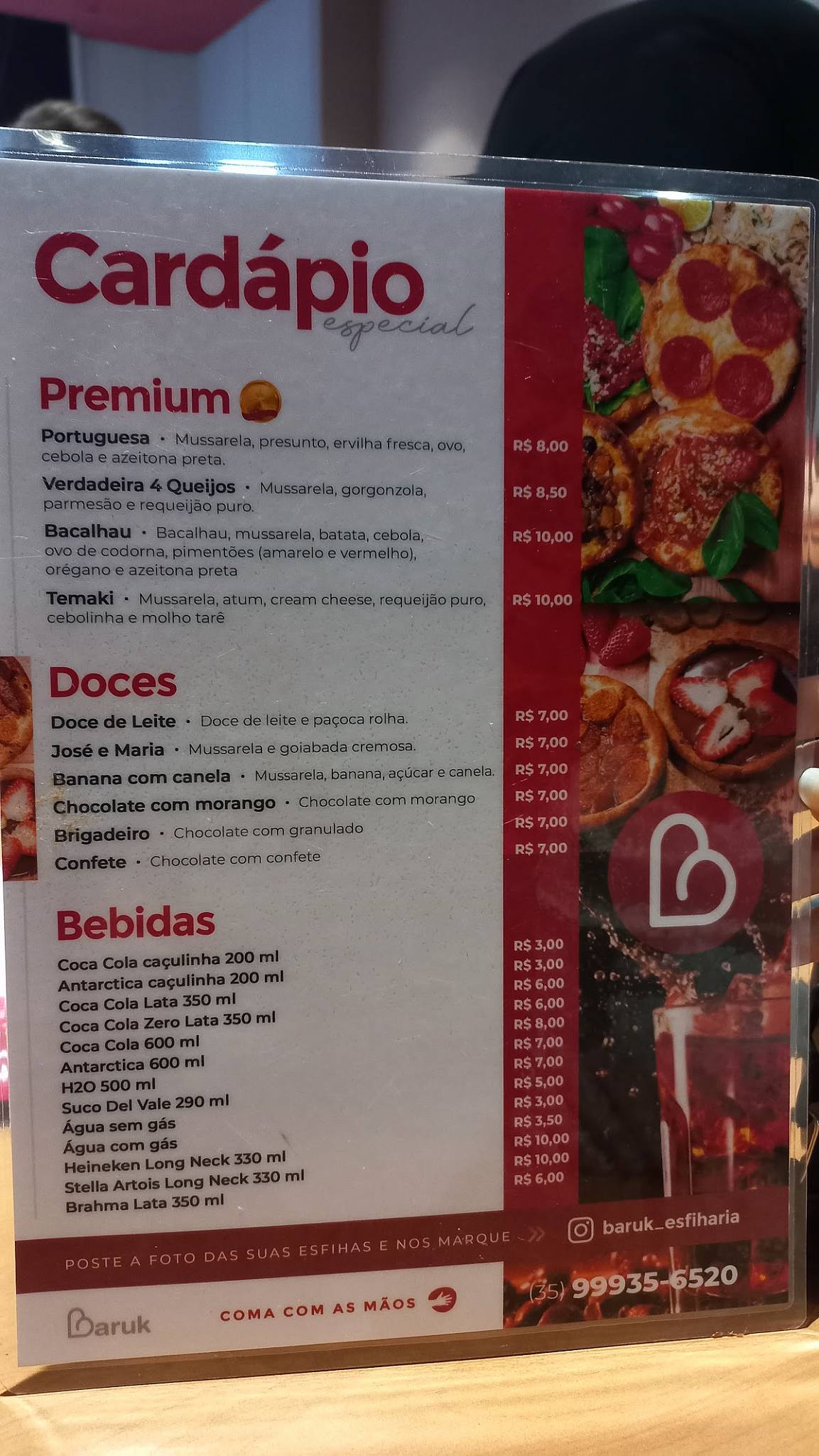 Menu em Baruk Esfiharia, Itajubá