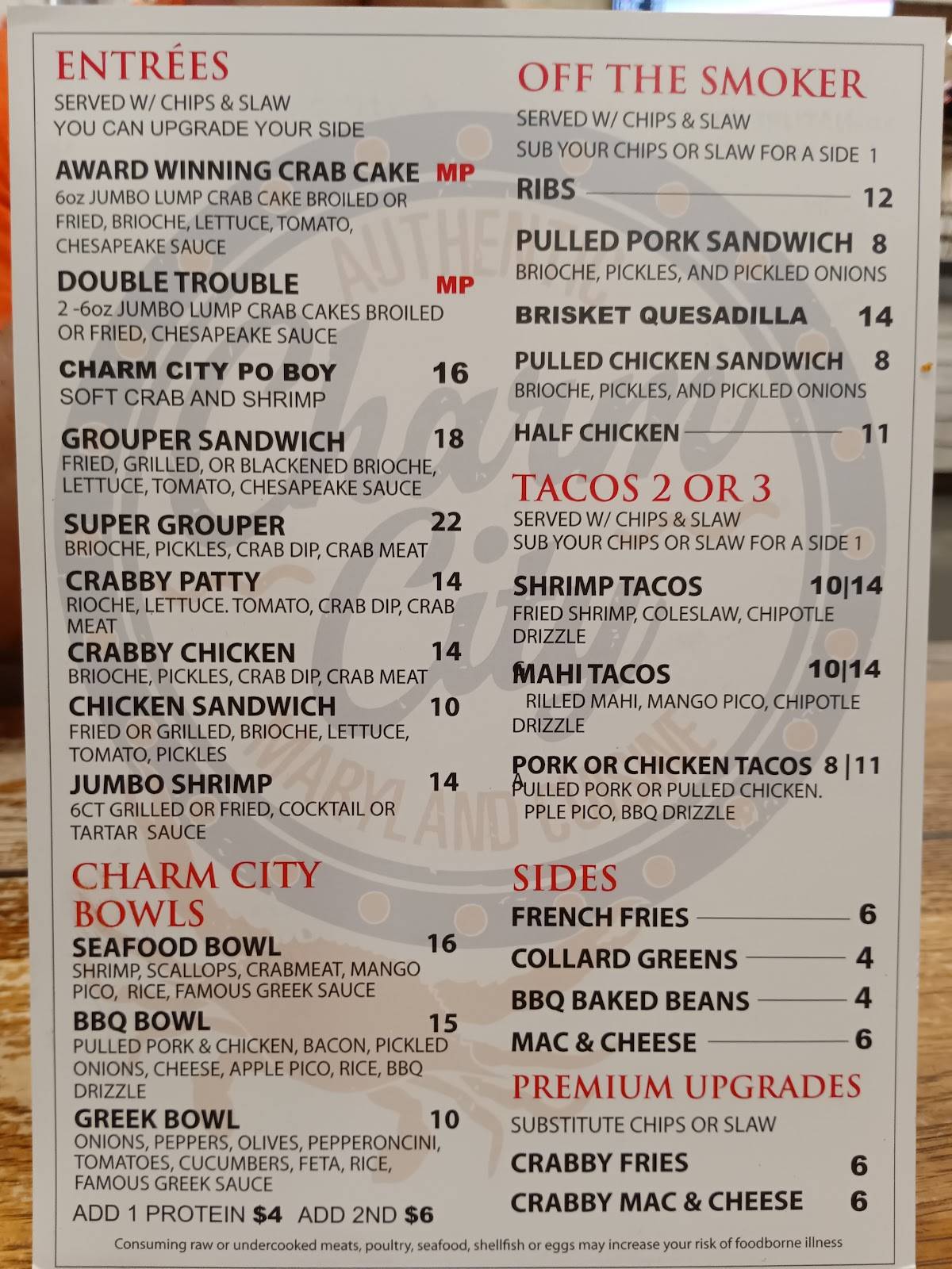 Menu at Charm City Seafood BBQ, Bartow