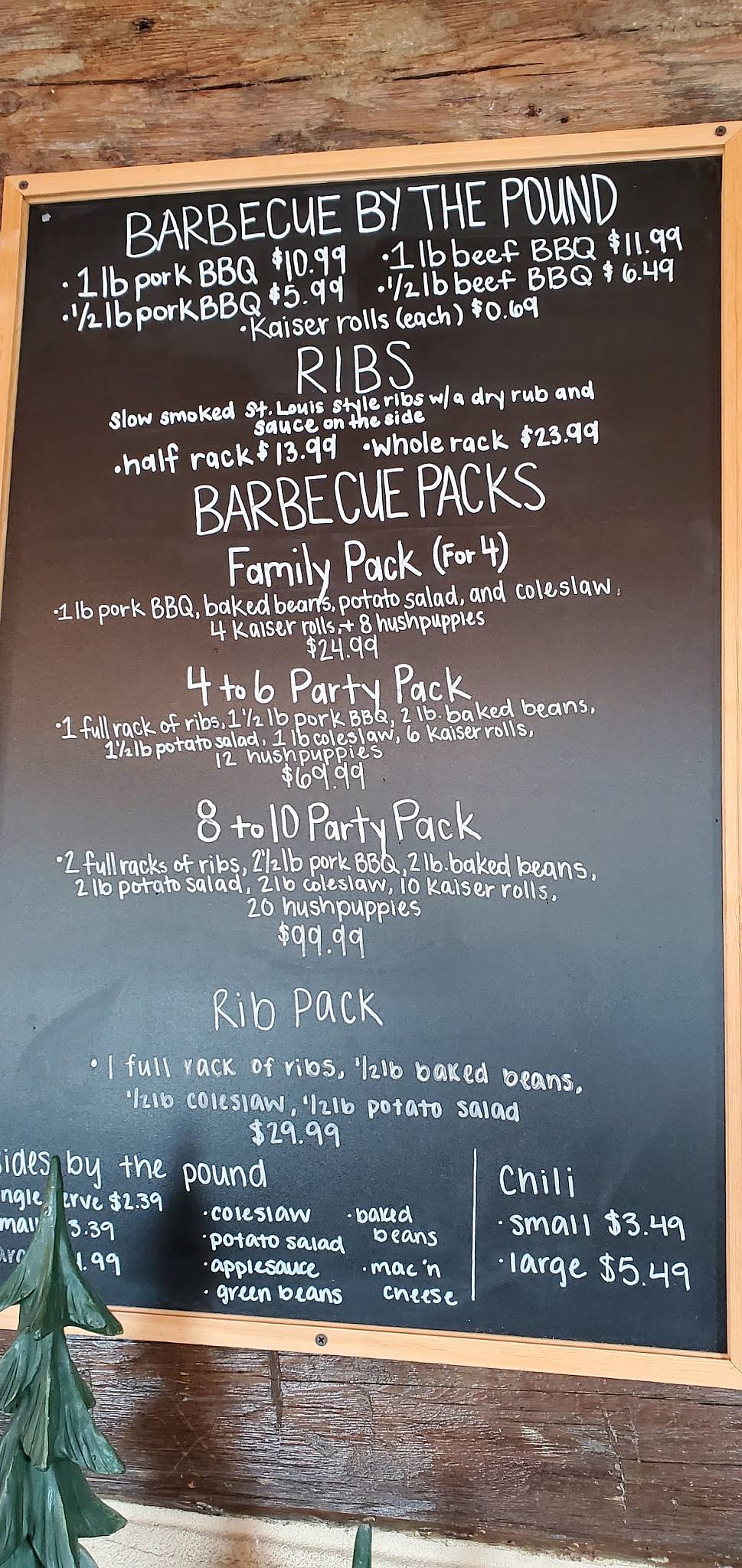 Menu at Log Cabin Barbecue, McGaheysville, Spotswood Trail