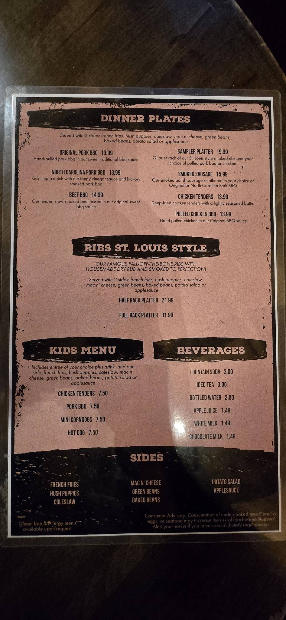 Menu at Log Cabin Barbecue, McGaheysville, Spotswood Trail
