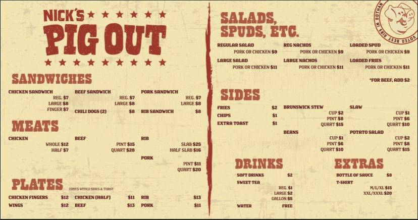 Menu at Pig Out BBQ, Dothan, Reeves St
