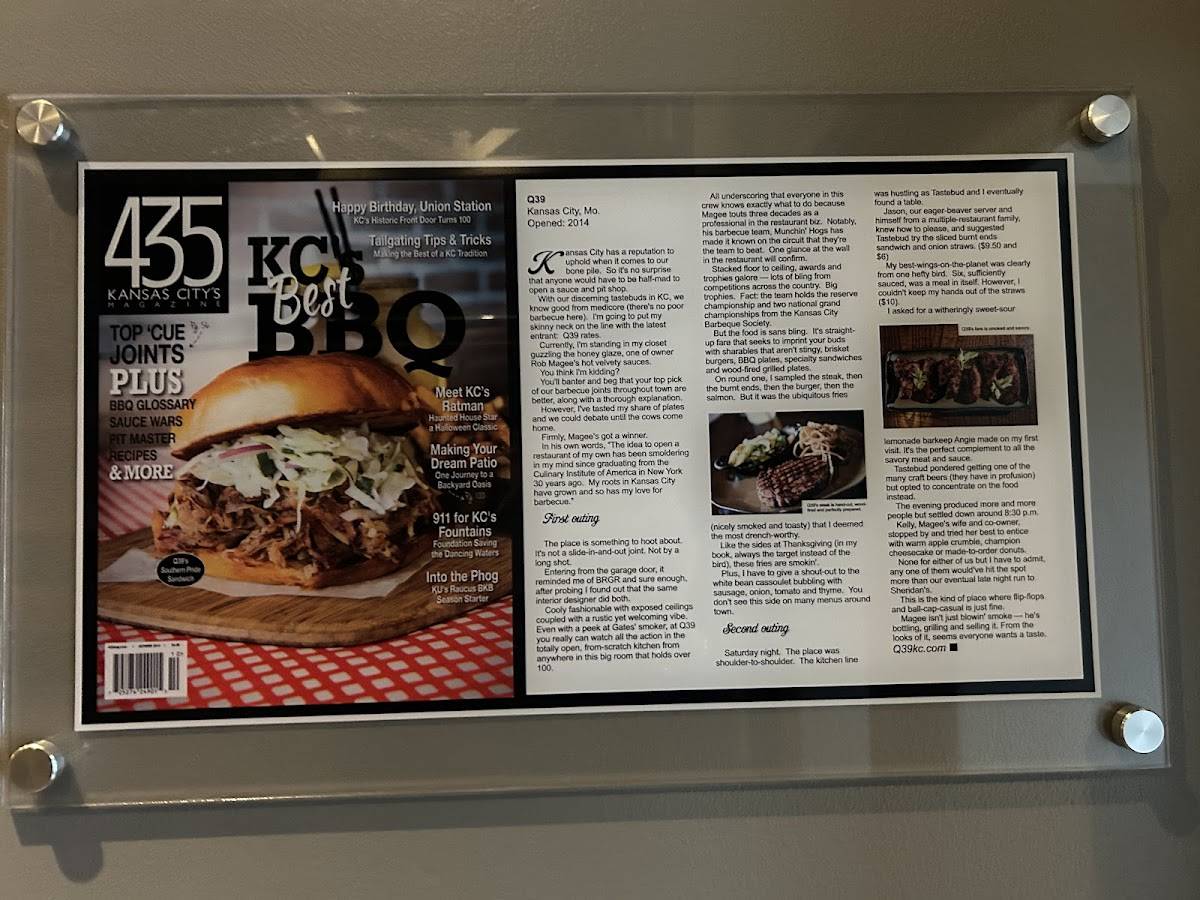 Menu at Q39 - Midtown BBQ, Kansas City