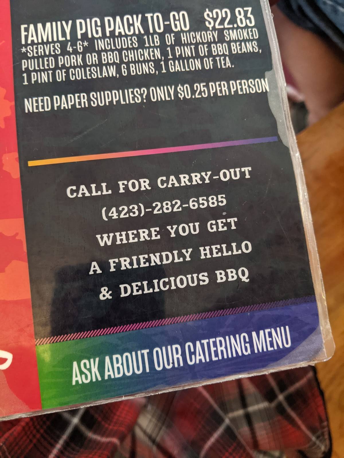 Menu at Red Pig Bar-B-Q, Johnson City