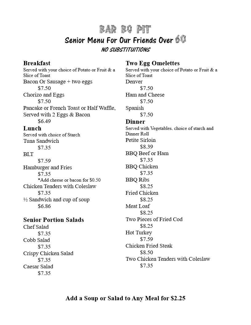 Menu at The Bar B-Q Pit, Merced