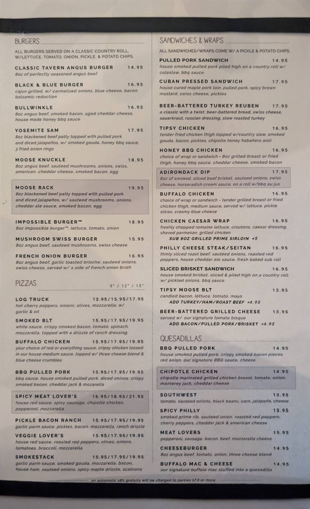 Menu at Tipsy Moose Albany BBQ, Albany