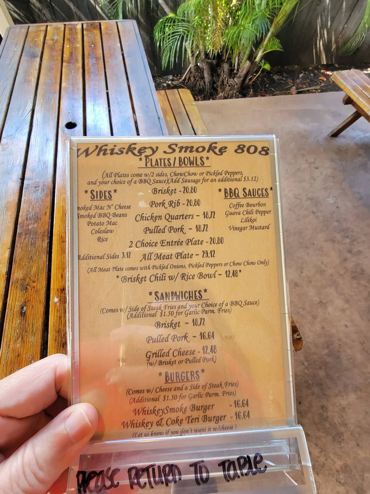 Menu at Whiskey Smoke 808 BBQ, Kaneohe