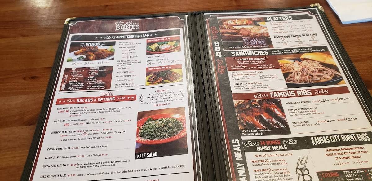 Menu at Wilke's 14 Bones BBQ, Vero Beach