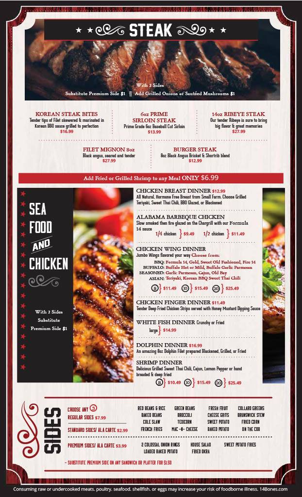 Menu at Wilke's 14 Bones BBQ, Vero Beach