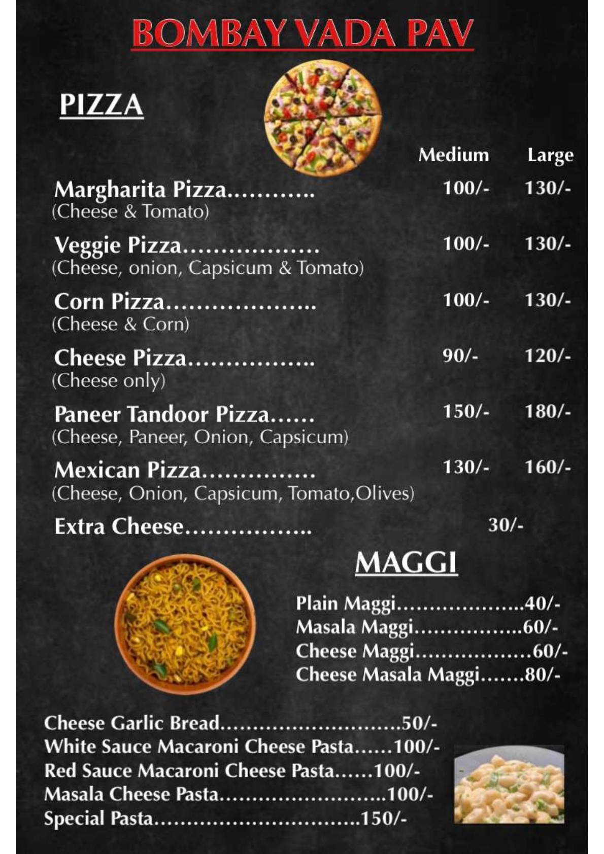 Menu at BOMBAY VADA PAV, Rajsamand