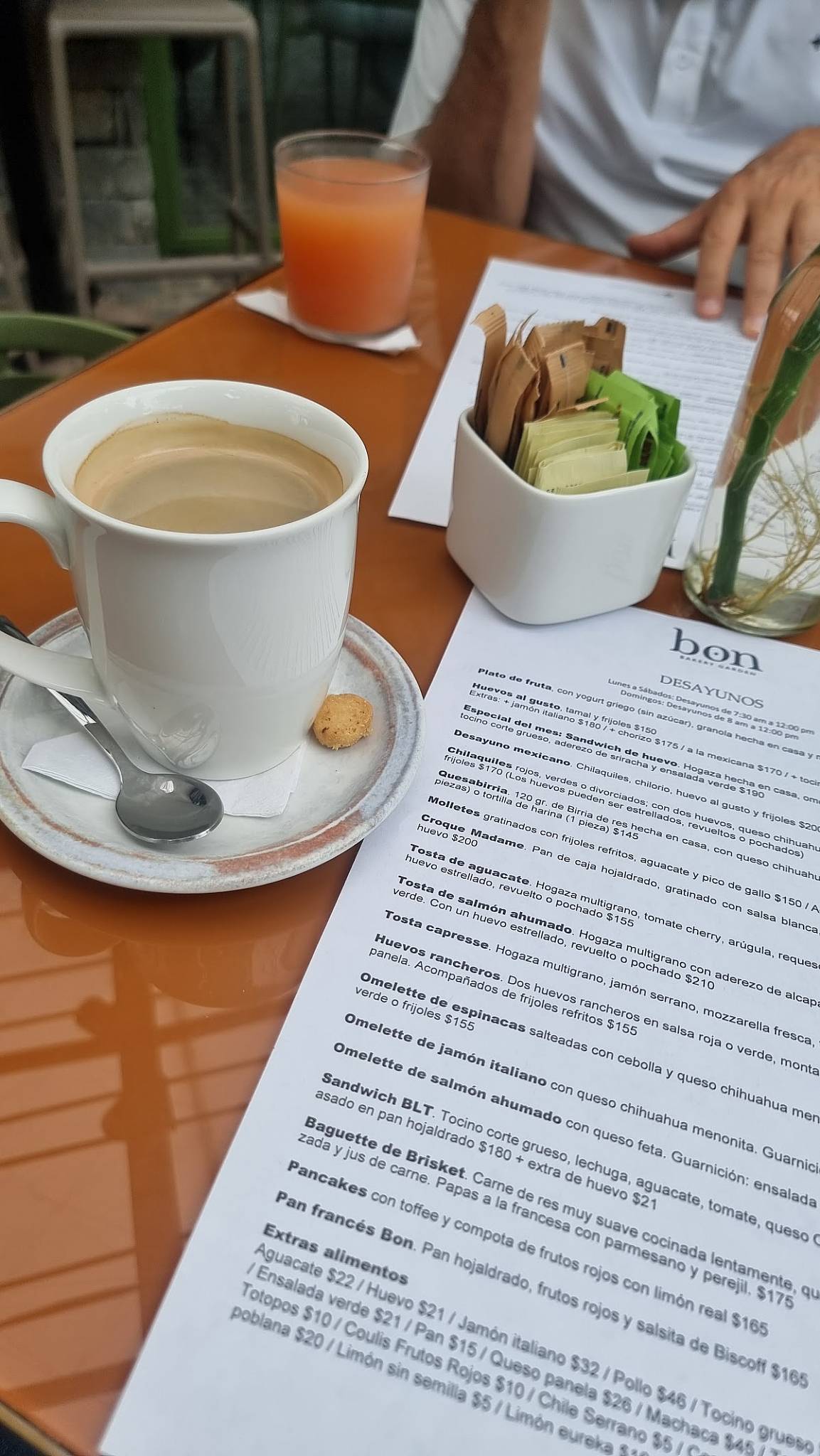 Menu at BON Bakery Garden, Mazatlán