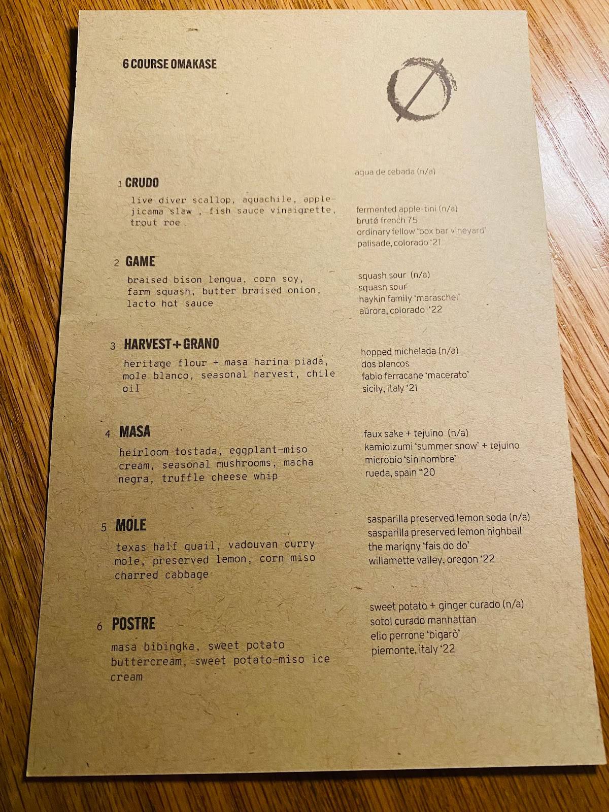 Menu at BRUTO cafe, Denver