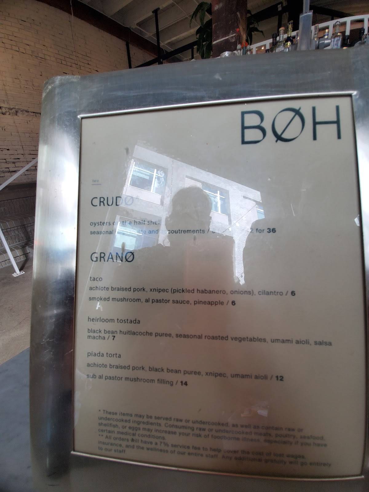 Menu at BRUTO cafe, Denver