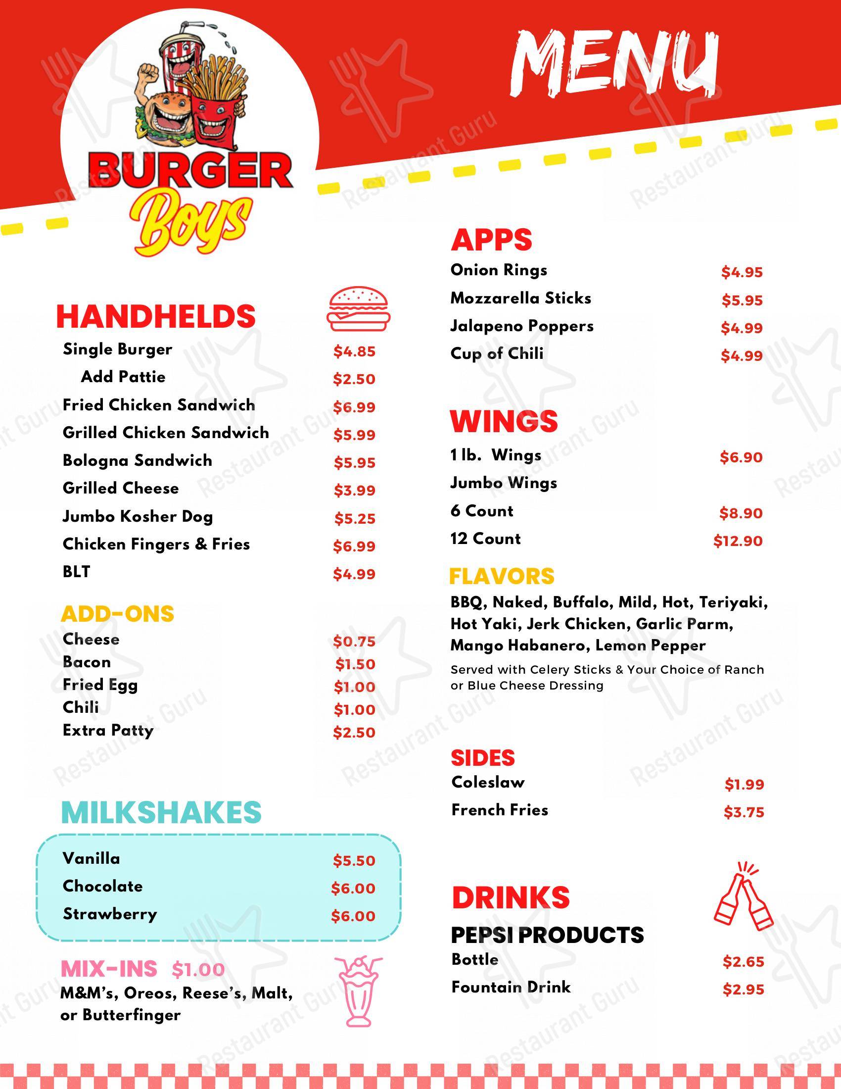 Menu at BURGER BOYS restaurant, Myrtle Beach