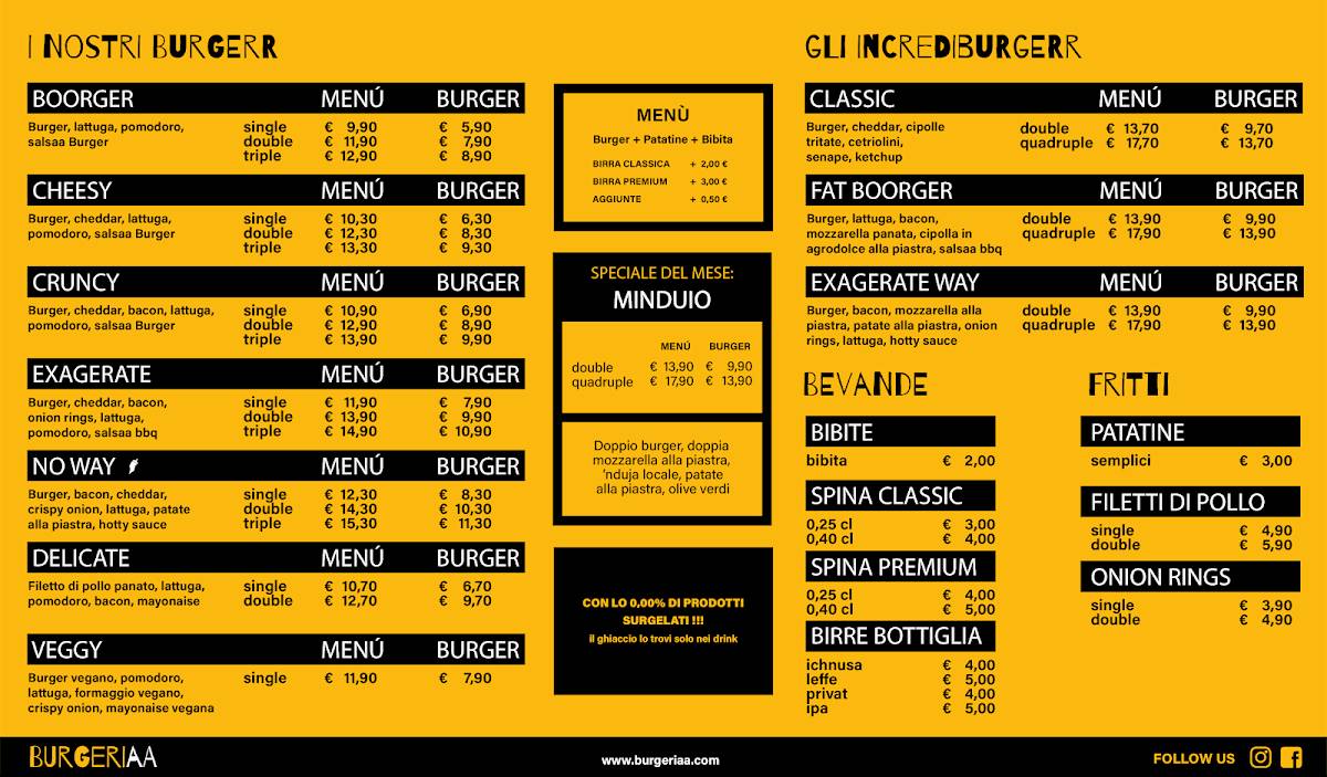 Menu da BURGERIAA ristorante, Lamezia Terme
