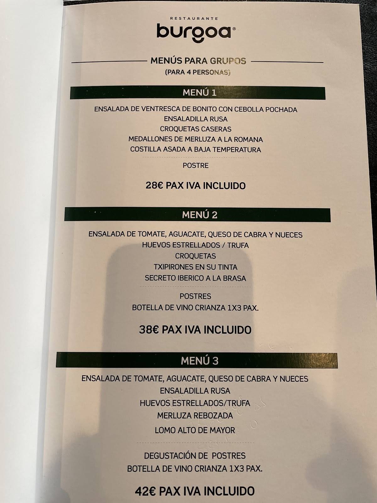 Carta de BURGOA RESTAURANTE, Bilbao