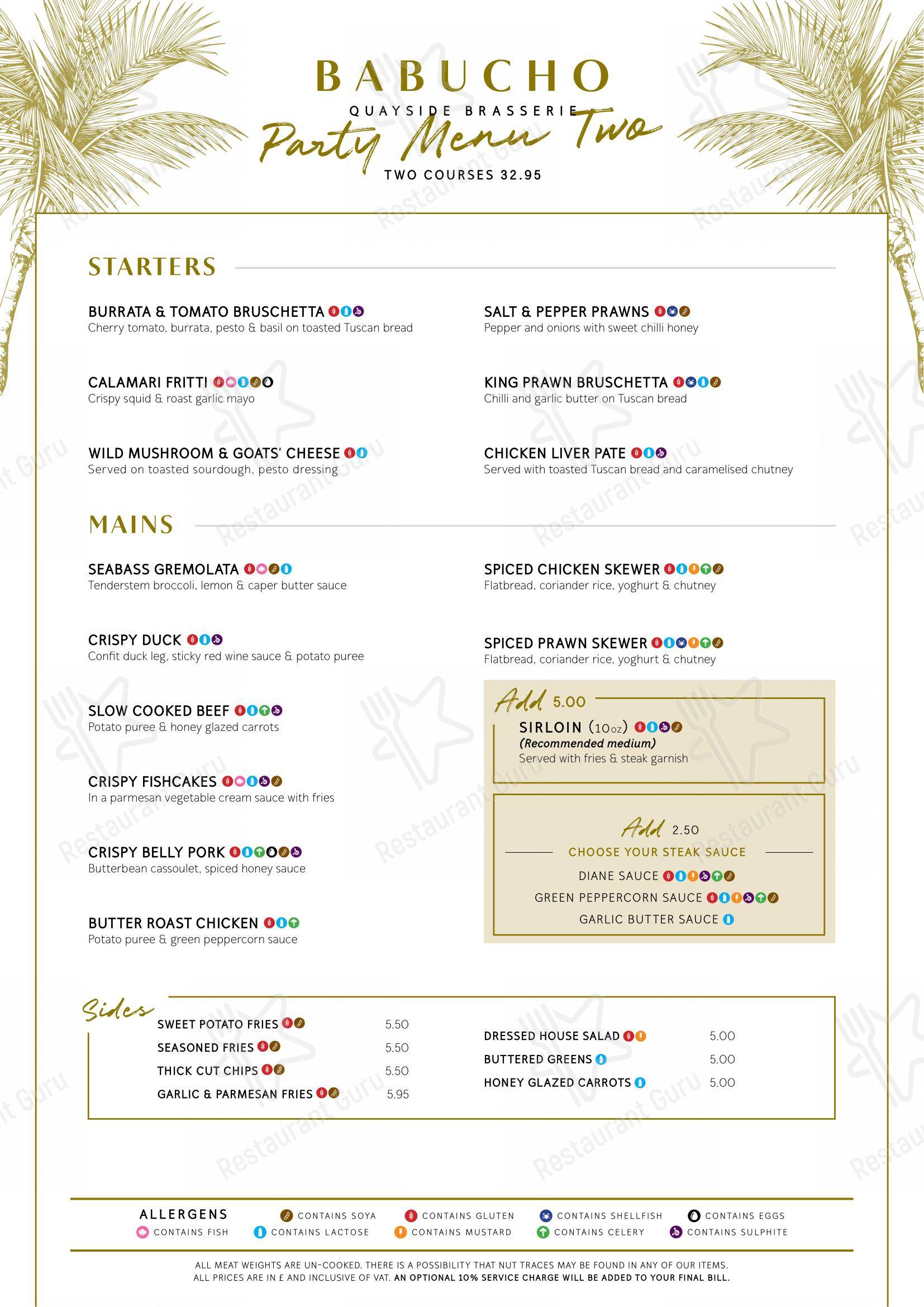 Menu at Babucho Quayside restaurant, Newcastle upon Tyne, Lower