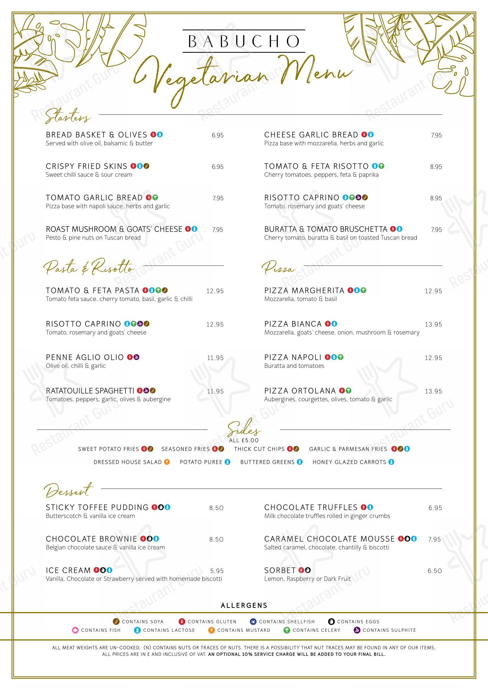 Menu at Babucho Quayside restaurant, Newcastle upon Tyne, Tyne House