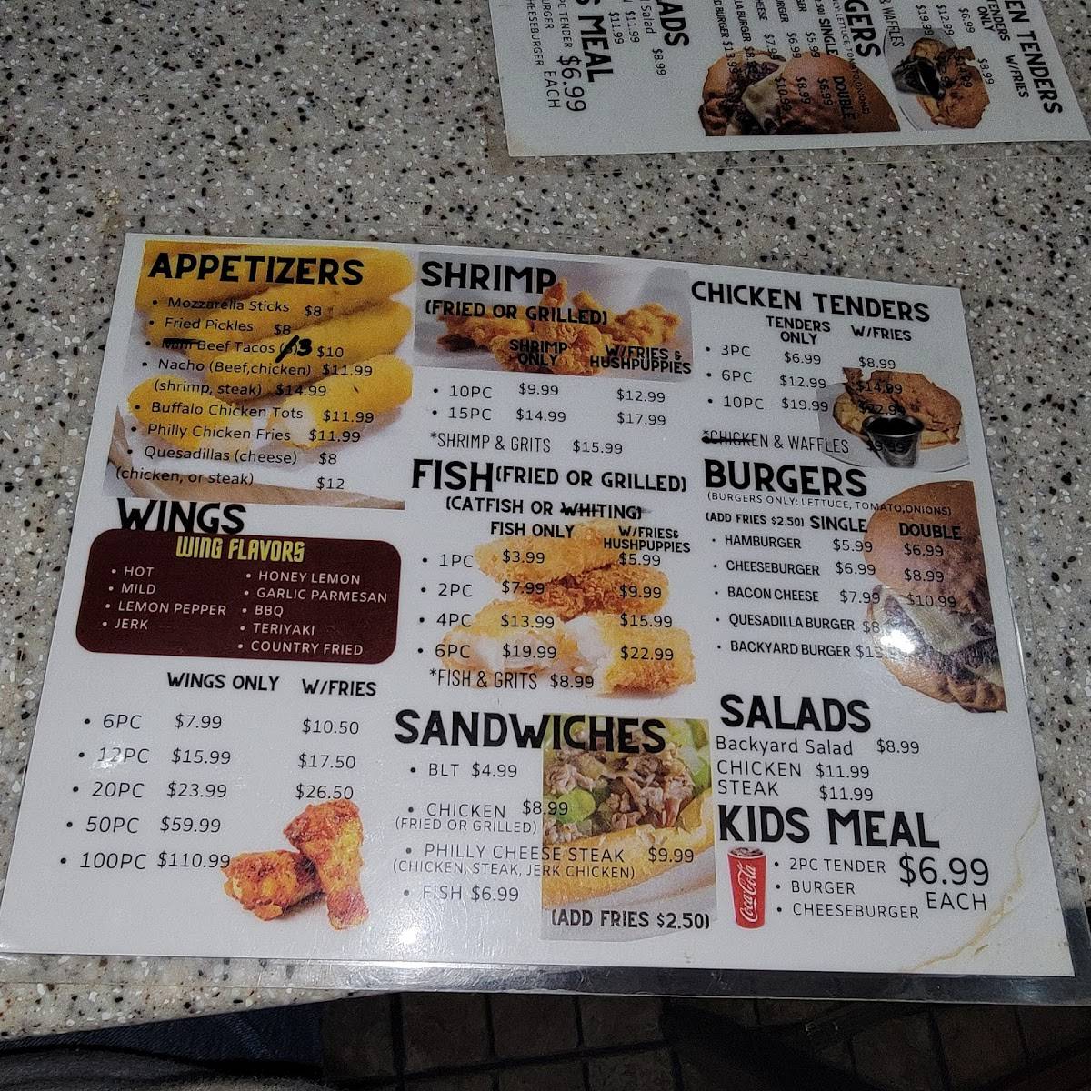 Menu at Back yard bar and grill, Smiths Station