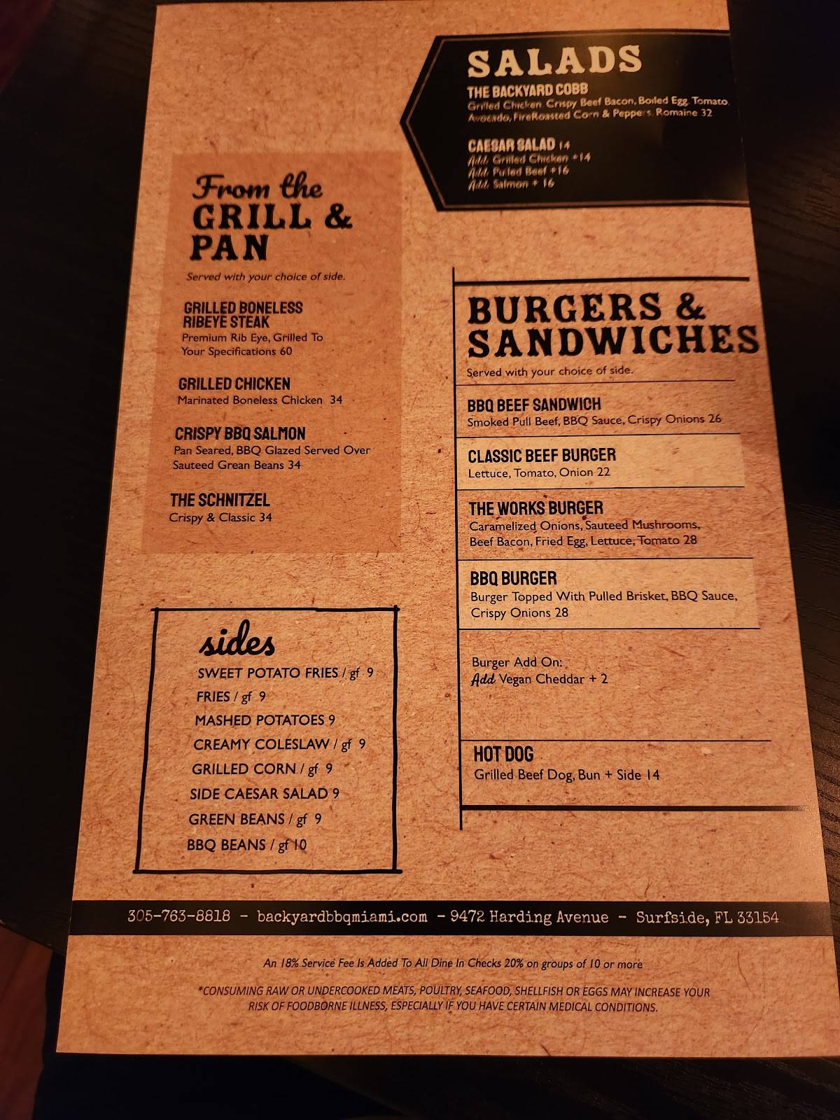 Menu at Backyard BBQ & Brew, Surfside