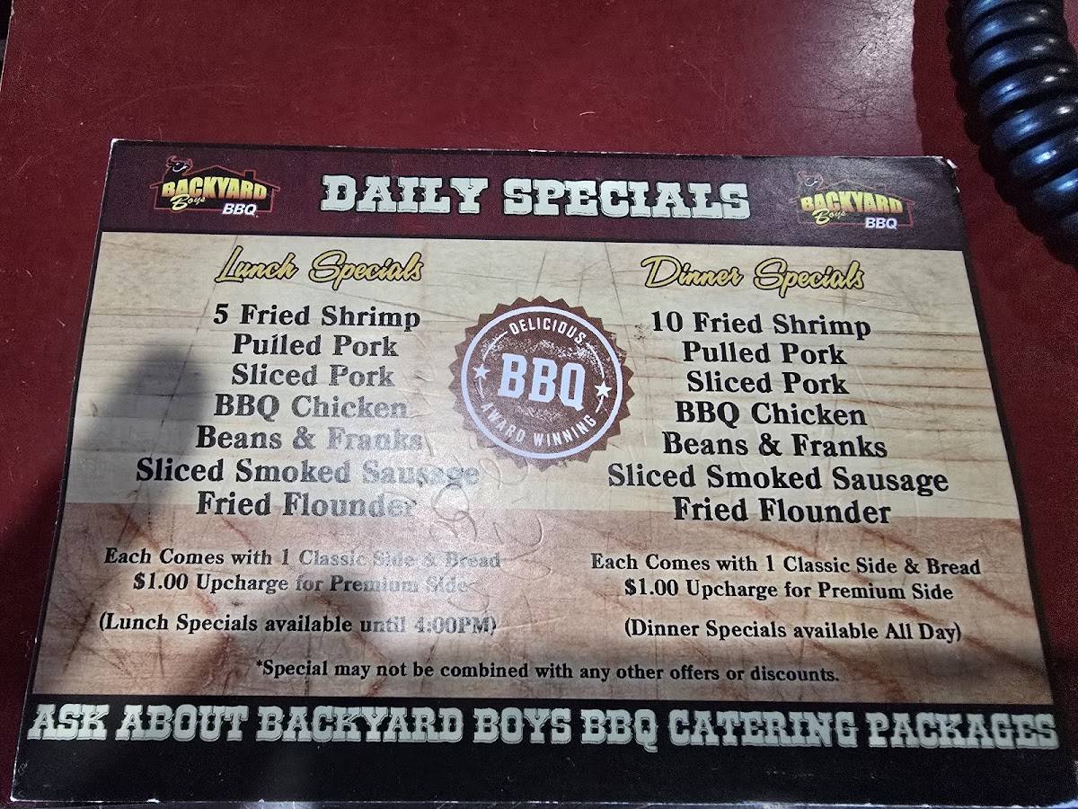 Menu at Backyard Boys BBQ, South Daytona