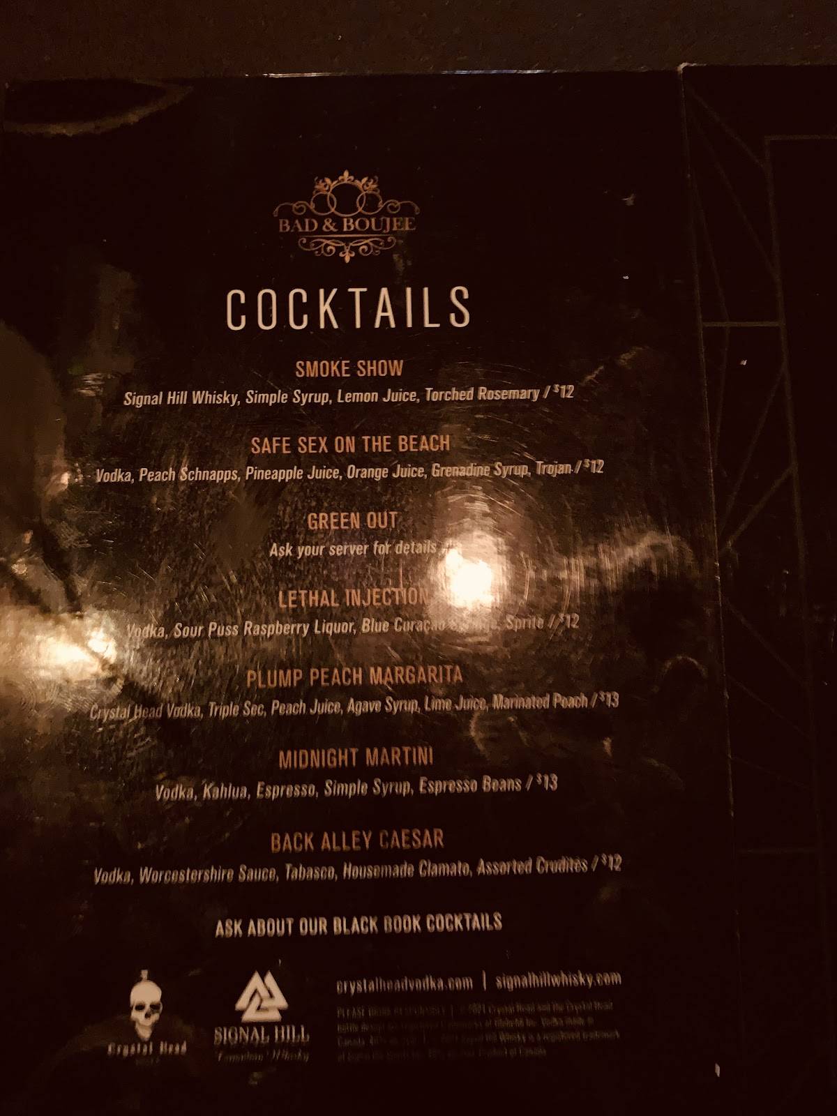 Menu at Bad and Boujee pub & bar, Hamilton