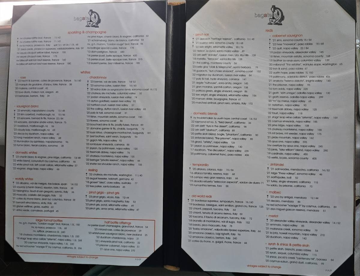 Menu at Bagatelle restaurant, Key West