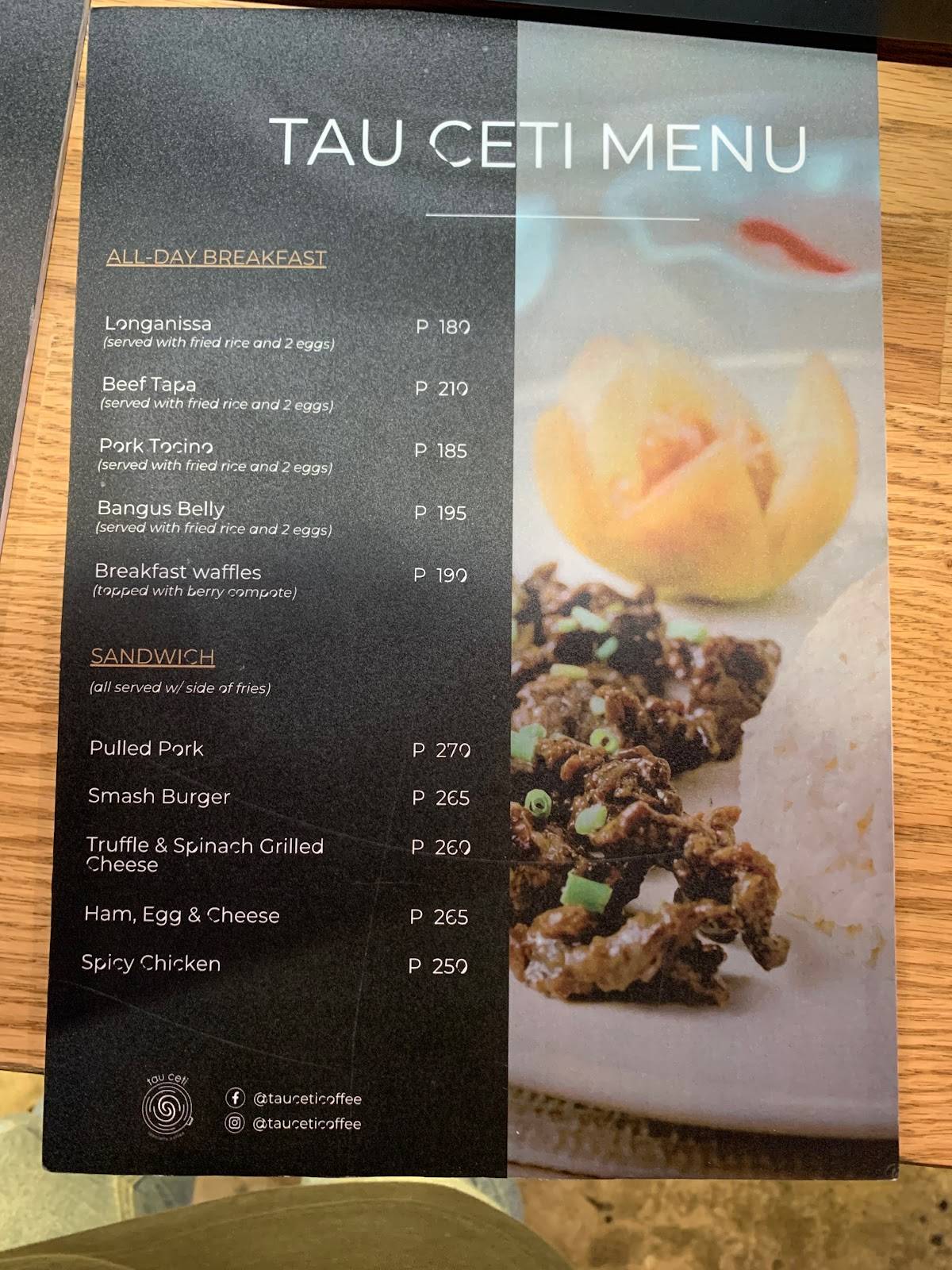 Menu at Tau Ceti Specialty Coffee cafe, Baguio, Ground floor