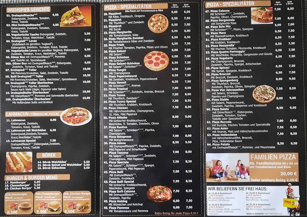 Speisekarte von Balli Döner & Pizzeria Spangenberg, Spangenberg