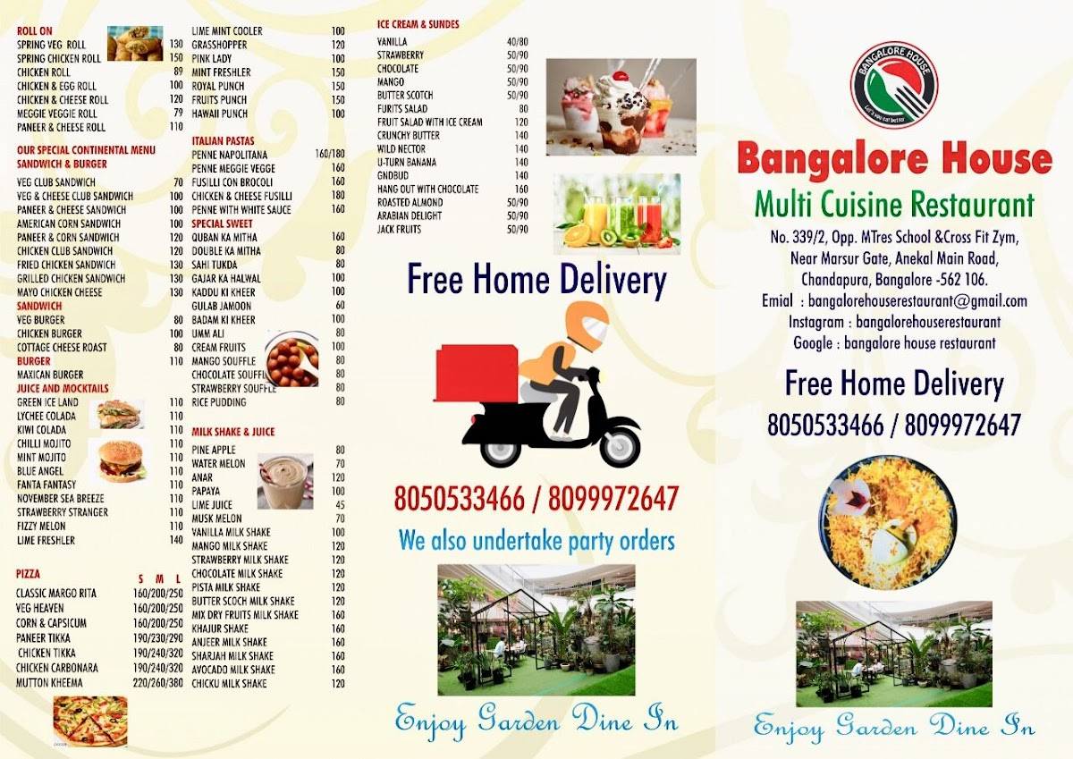 Menu at Bangalore House Restaurant, Bengaluru