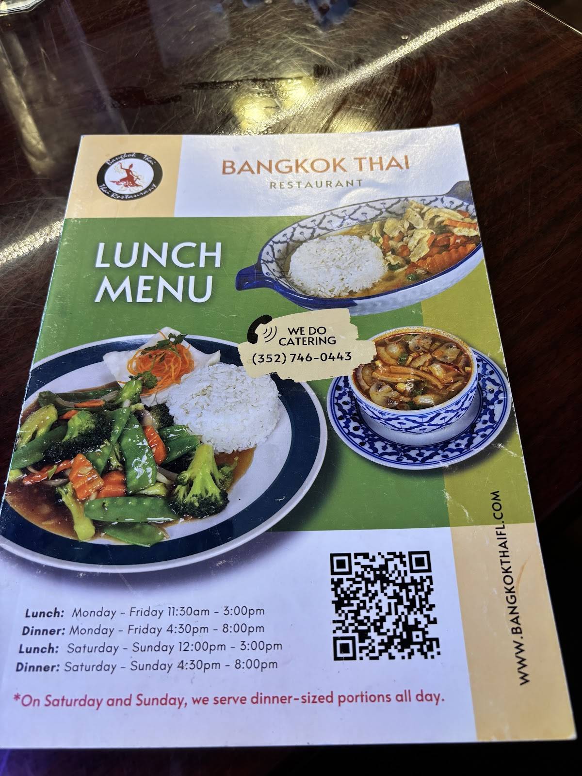 Menu at Bangkok Thai restaurant, Beverly Hills
