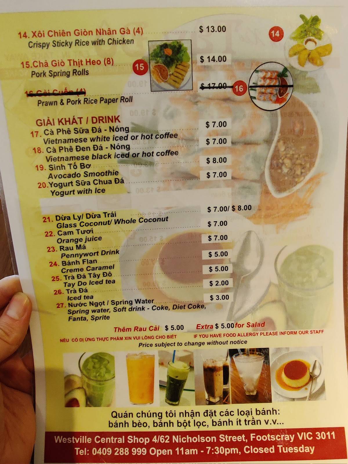 Menu at Bánh Xèo Tay Do Vietnamese Restaurant, Footscray