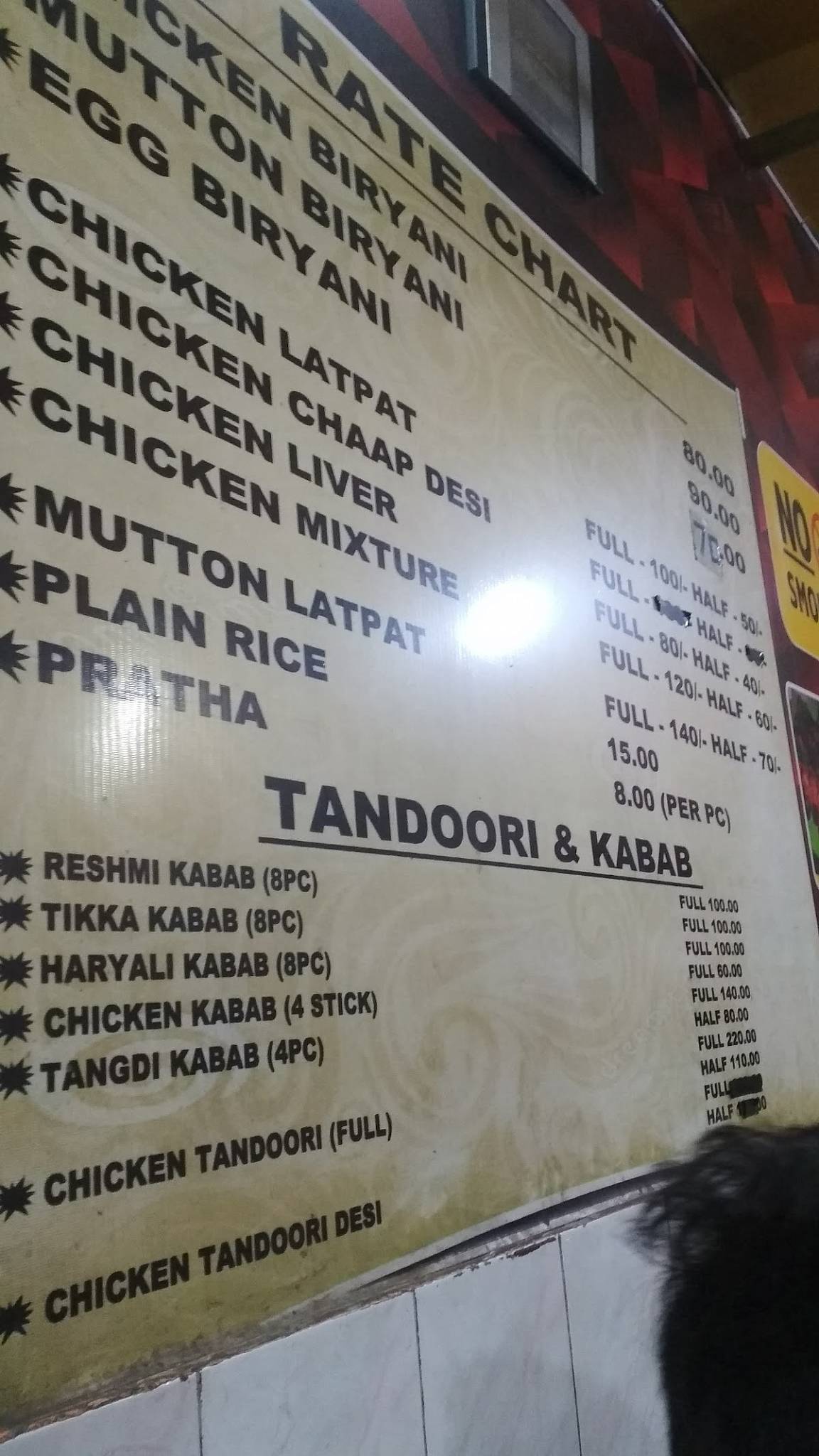 Menu at Bano Hotel, Rourkela