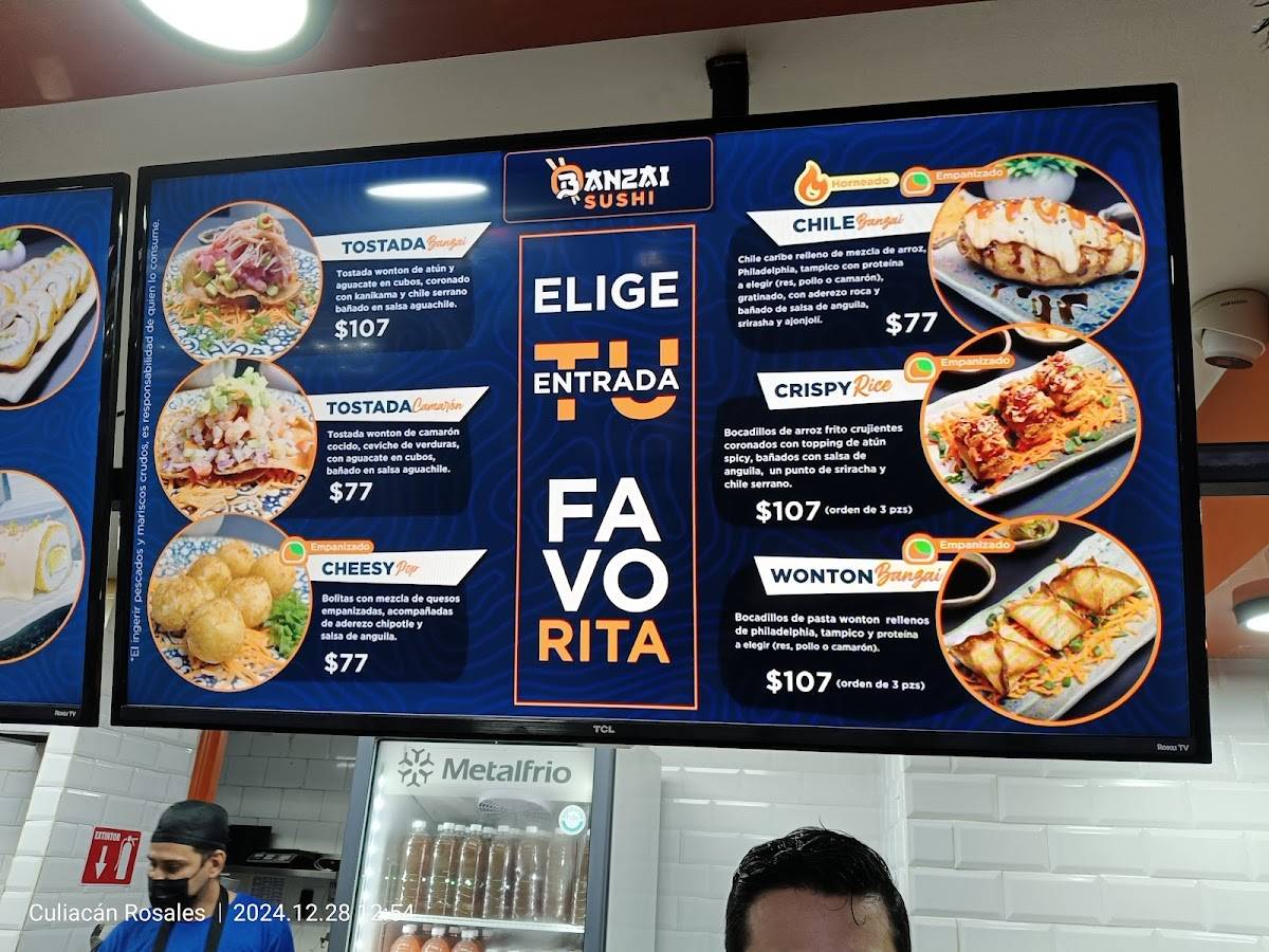 Menu at Banzai Sushi restaurant, Culiacán