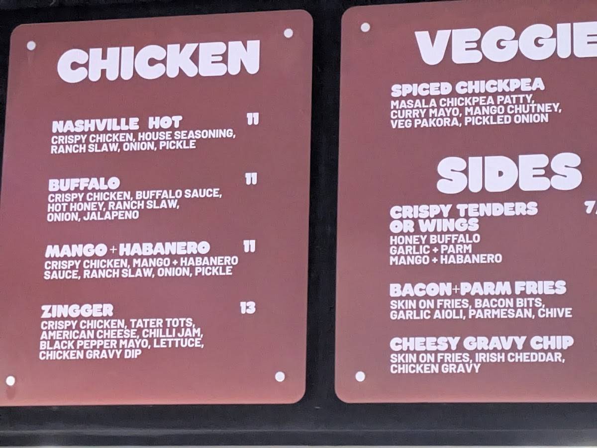 Menu at Baps restaurant, Belfast