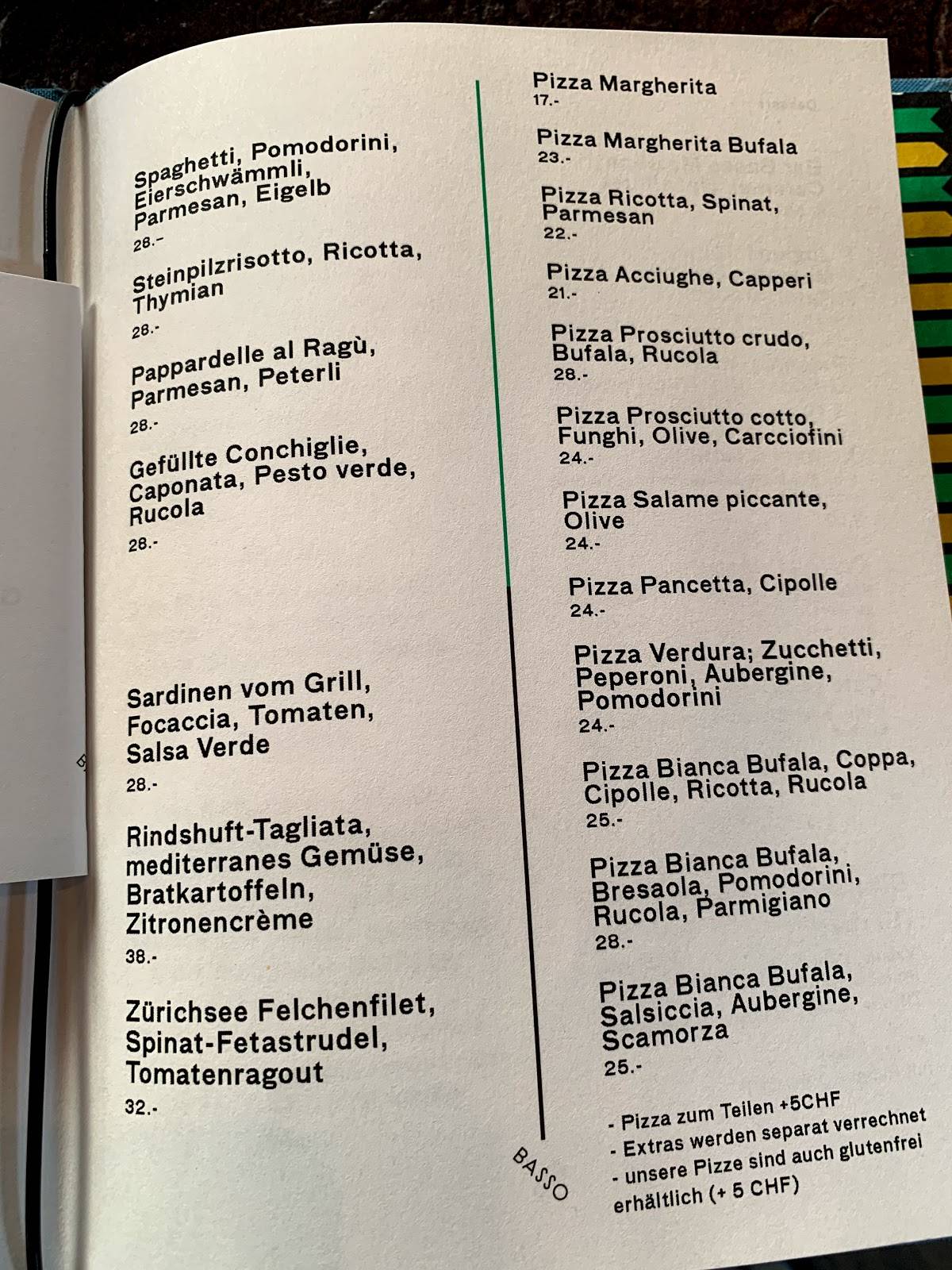 Speisekarte von Bar Basso, Zürich, Sihlstrasse 59