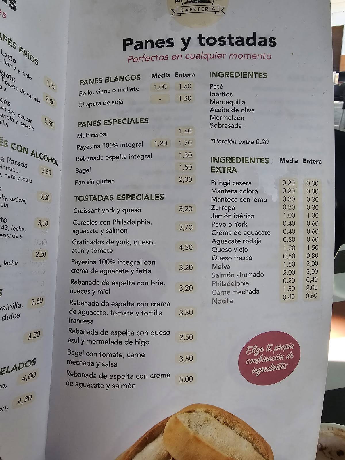 Carta de Bar Cafetería Primera Parada, Utrera