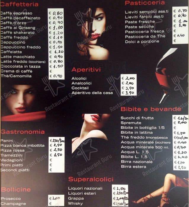 Menu at Caffe' Danesi cafe, Rome