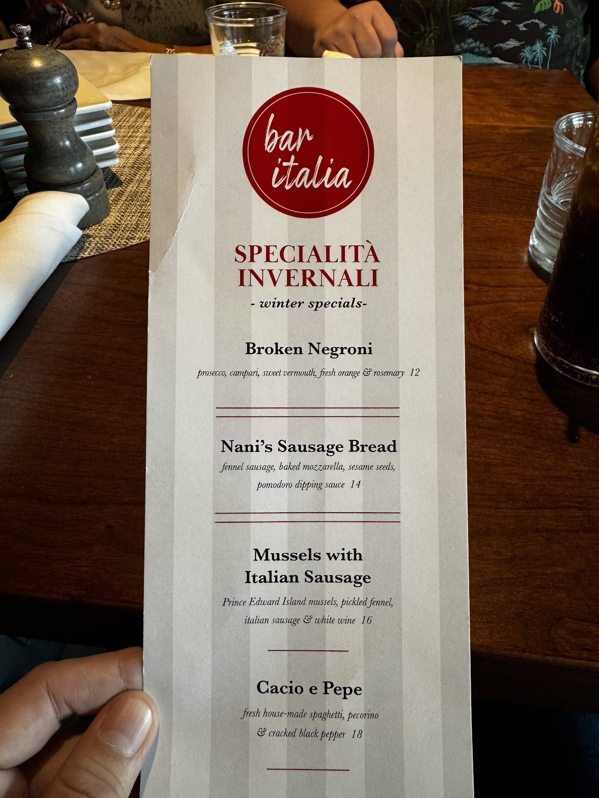 Menu at Bar Italia, Lakewood Ranch
