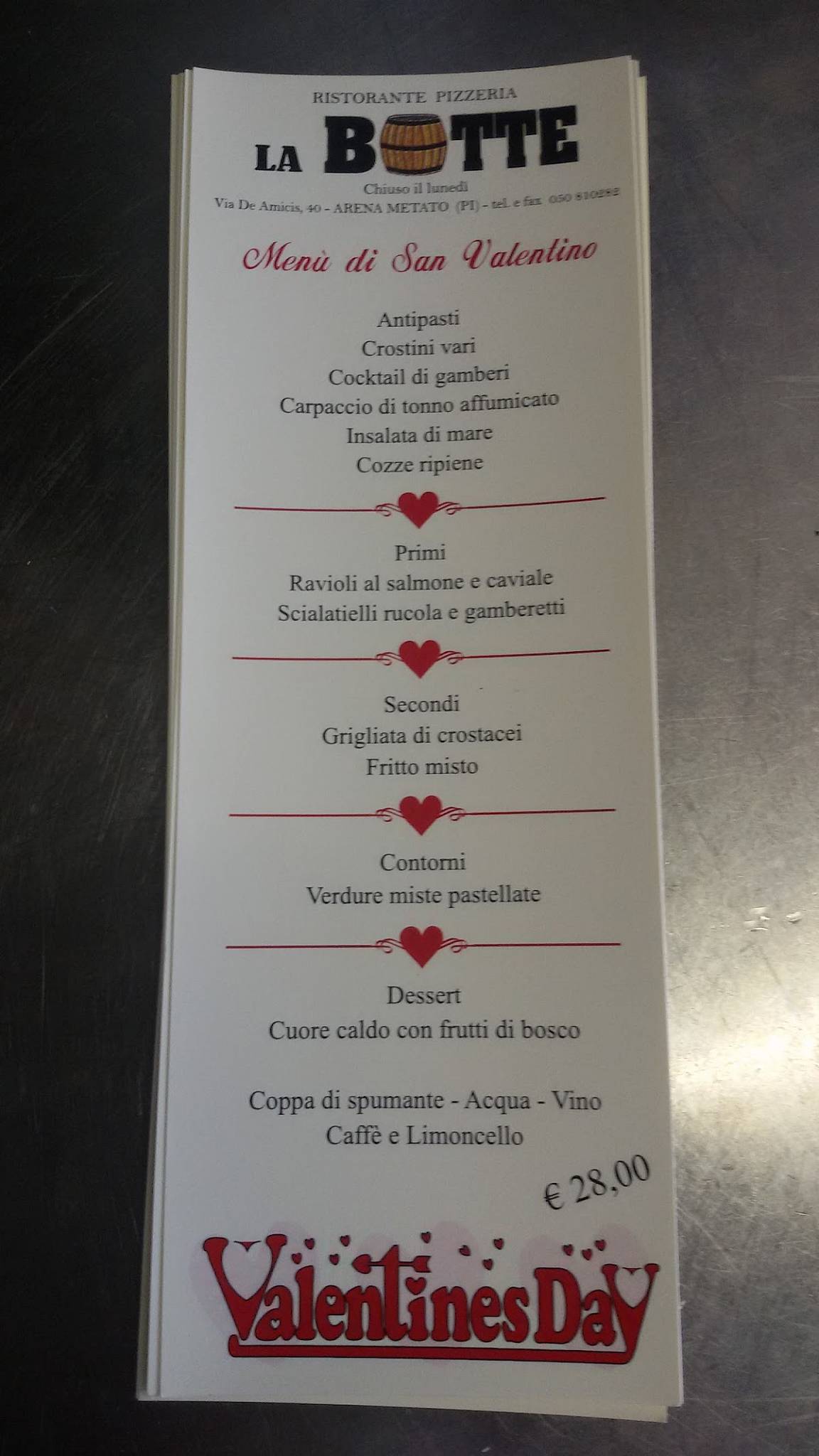 Menu da Bar La Botte, Pisa, PI 56017 metato PI IT